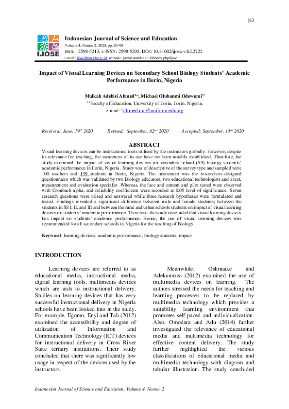 (PDF) Impact of Visual Learning Devices on Secondary School Biology ...
