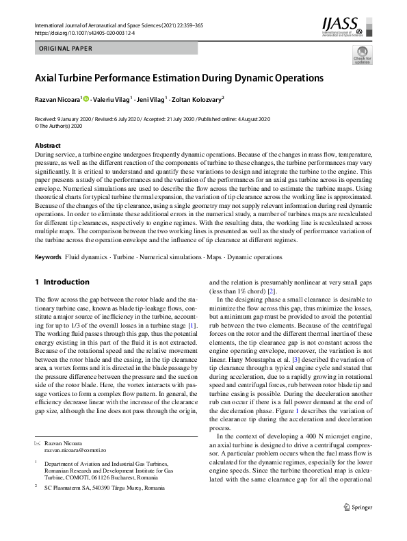 Pdf Axial Turbine Performance Estimation During Dynamic Operations
