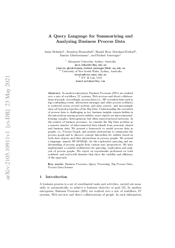 (PDF) A Query Language for Summarizing and Analyzing Business Process Data