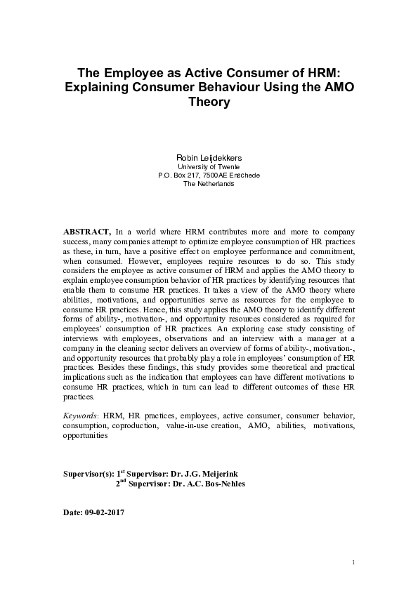 (PDF) The Employee as Active Consumer of HRM: Explaining Consumer ...