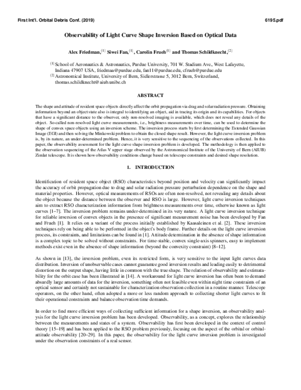 (PDF) Observability of light curve shape inversion based on optical data