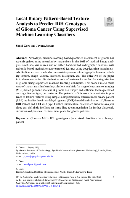 (PDF) Local Binary Pattern-Based Texture Analysis to Predict IDH Genotypes of Glioma Cancer ...