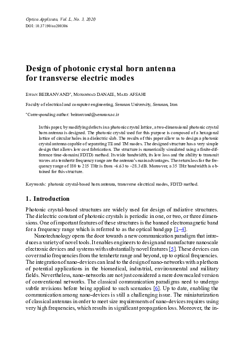 (PDF) Design of photonic crystal horn antenna for transverse electric modes