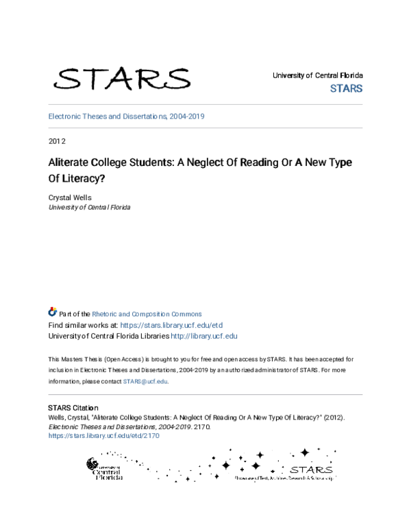 (PDF) Aliterate College Students: A Neglect Of Reading Or A New Type Of ...