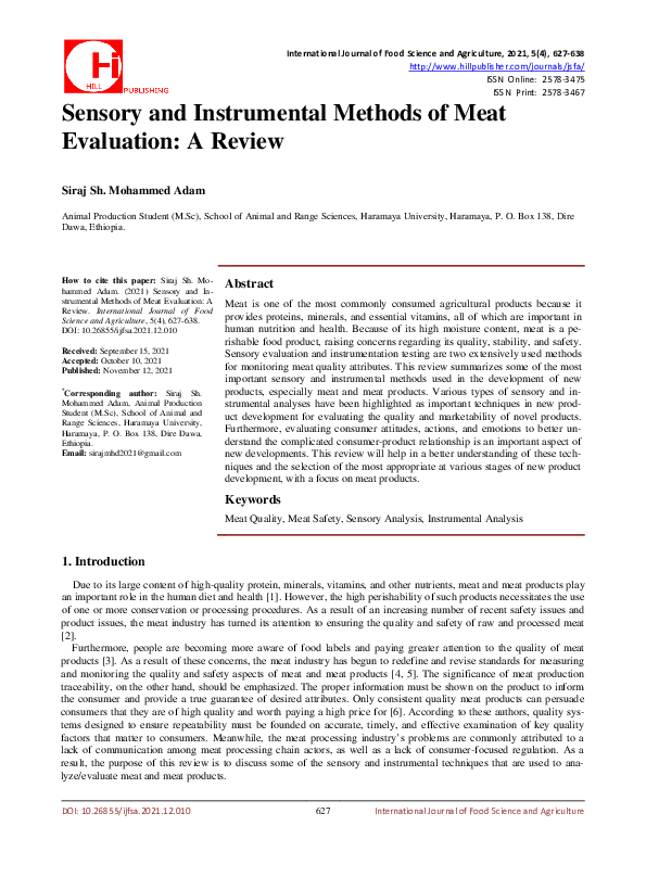 (PDF) Sensory and Instrumental Methods of Meat Evaluation: A Review