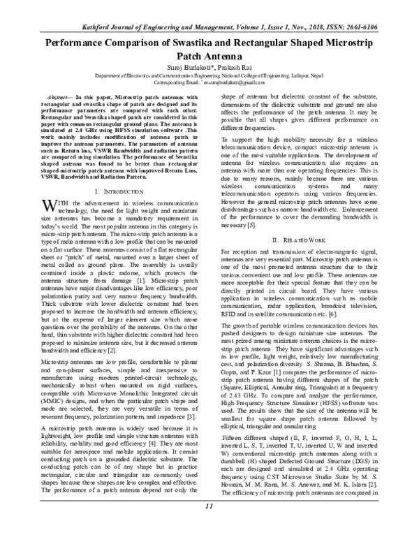 (PDF) Performance Comparison of Swastika and Rectangular Shaped Microstrip Patch Antenna