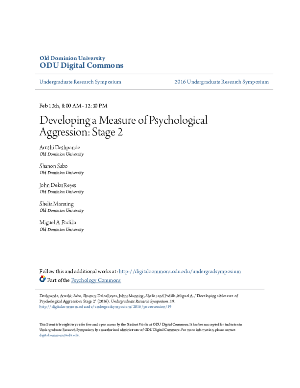 (PDF) Developing a Measure of Psychological Aggression: Stage 2