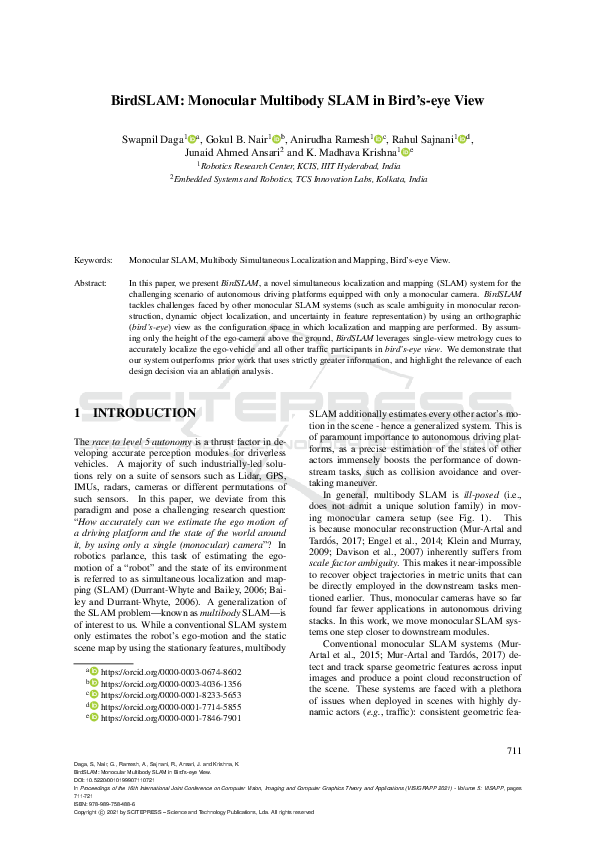 (PDF) BirdSLAM: Monocular Multibody SLAM in Bird's-Eye View