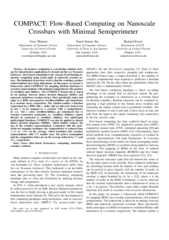 (PDF) COMPACT: Flow-Based Computing on Nanoscale Crossbars with Minimal Semiperimeter