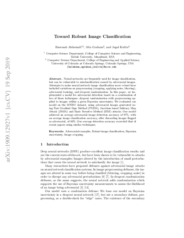 (PDF) Toward Robust Image Classification