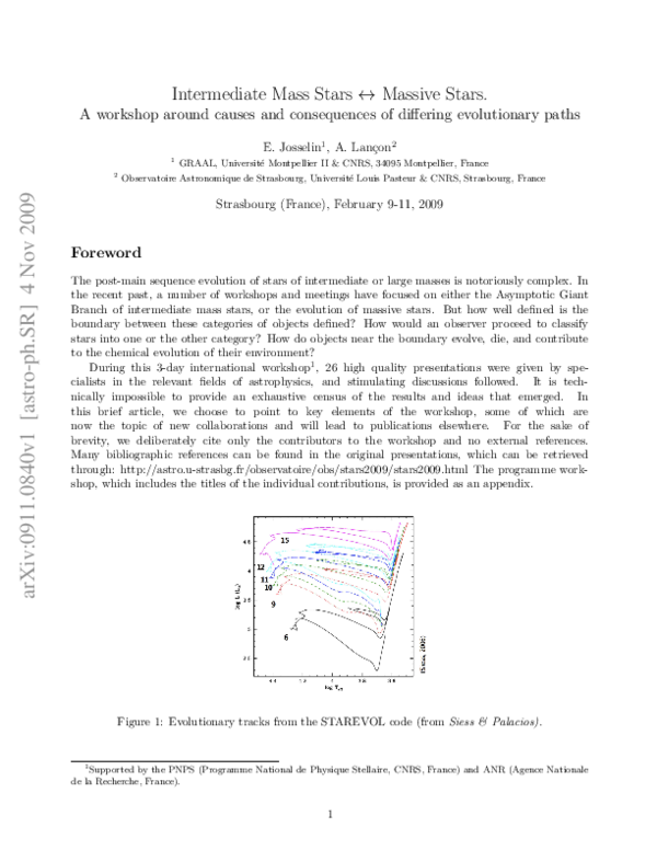 (PDF) Intermediate Mass Stars Massive Stars. A workshop around causes ...