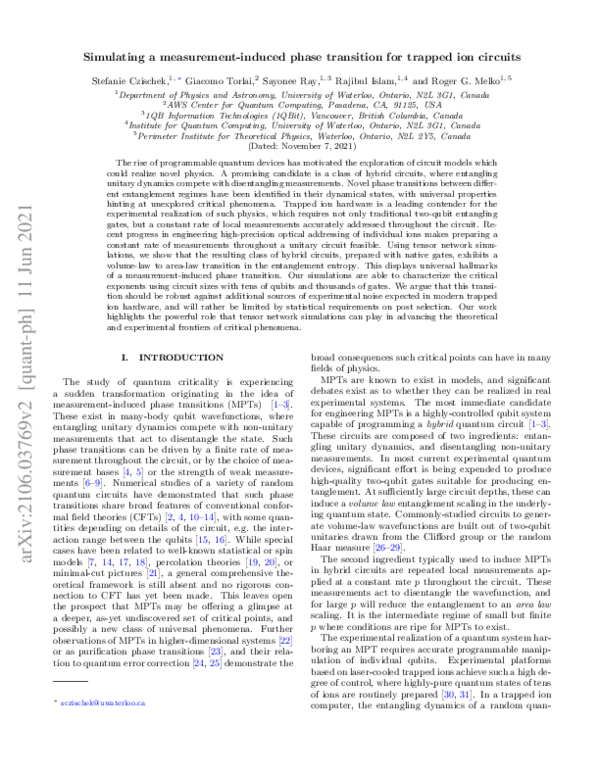 (PDF) Simulating a measurement-induced phase transition for trapped ion circuits