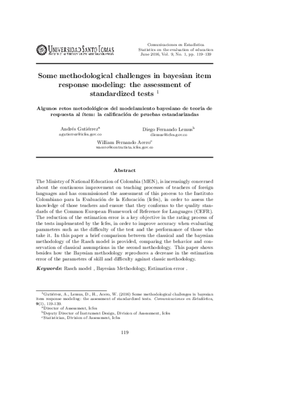 Pdf Some Methodological Challenges In Bayesian Item Response Modeling