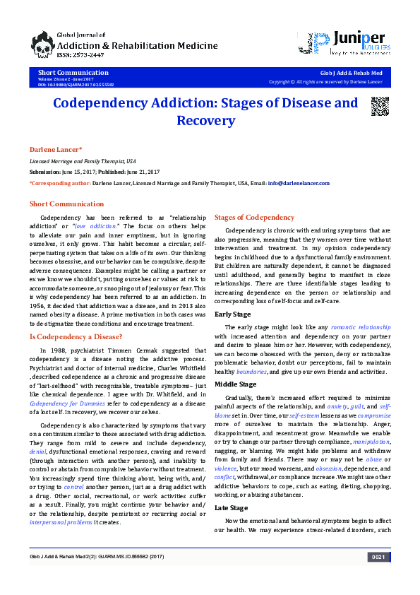 (PDF) Codependency Addiction: Stages of Disease and Recovery