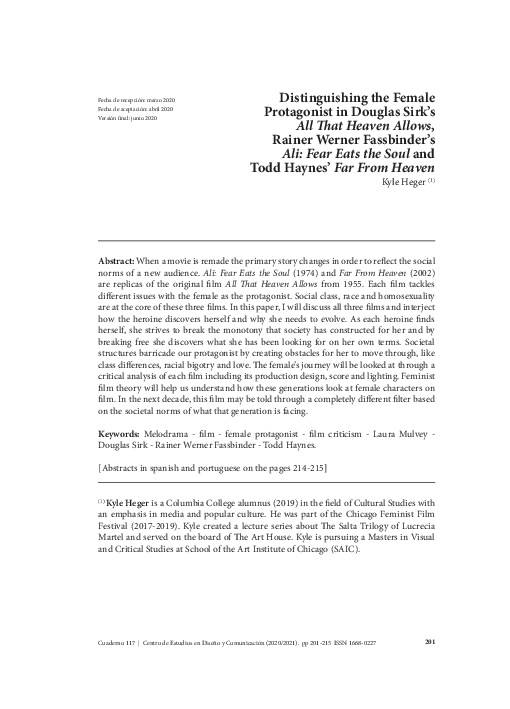 (PDF) Distinguishing the Female Protagonist in Douglas Sirk’s All That ...