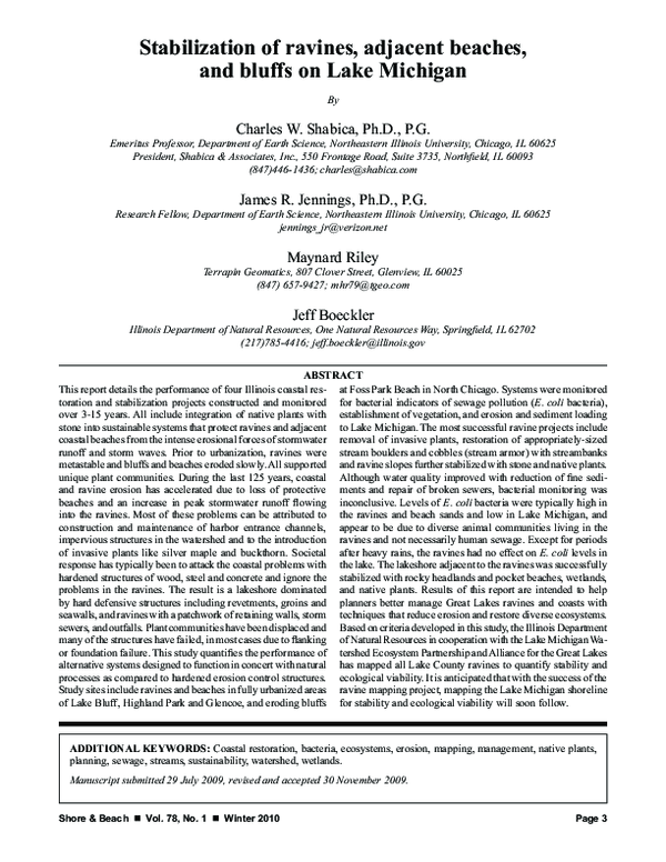 (PDF) Stabilization of ravines, adjacent beaches, and bluffs on Lake ...