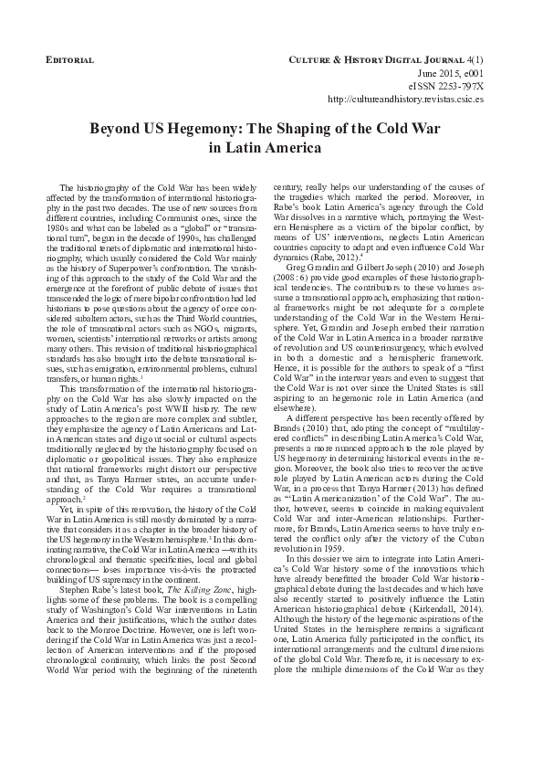(PDF) Beyond US Hegemony: The Shaping of the Cold War in Latin America