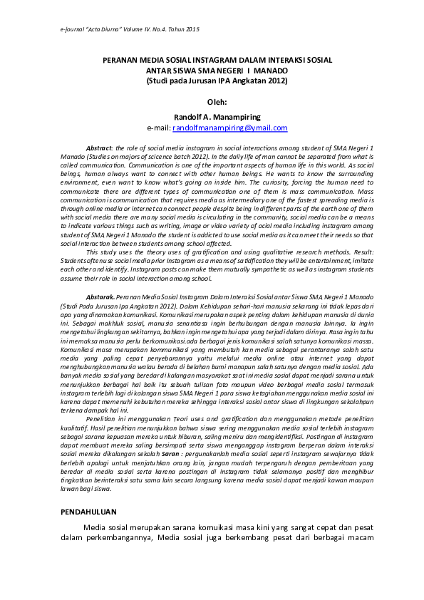 (PDF) PERANAN MEDIA SOSIAL INSTAGRAM DALAM INTERAKSI SOSIAL ANTAR SISWA ...