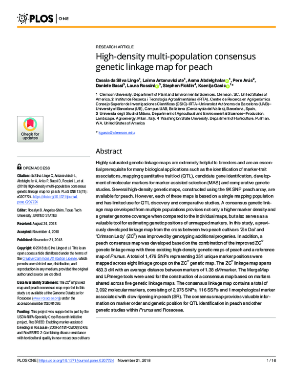 Pdf High Density Multi Population Consensus Genetic Linkage Map For Peach
