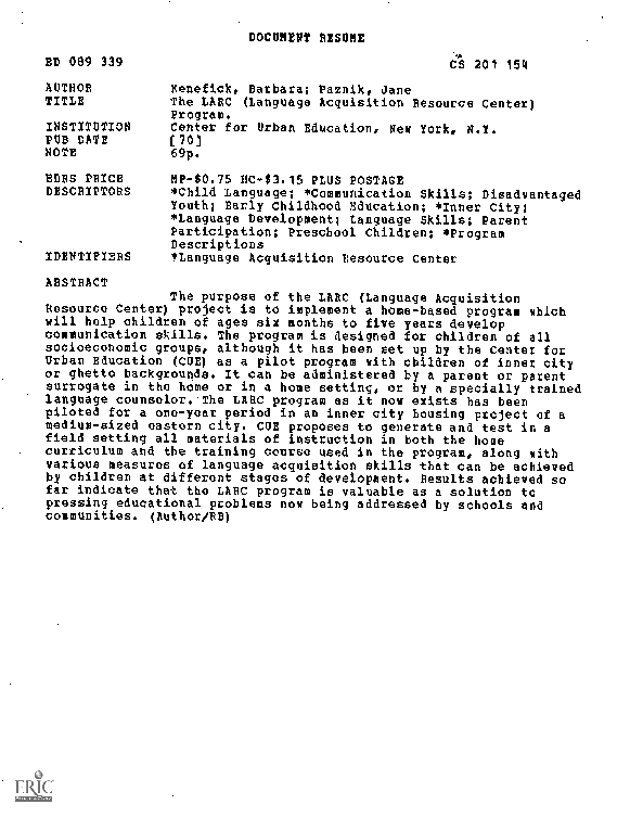 (PDF) The LARC (Language Acquisition Resource Center) Program | Jane ...