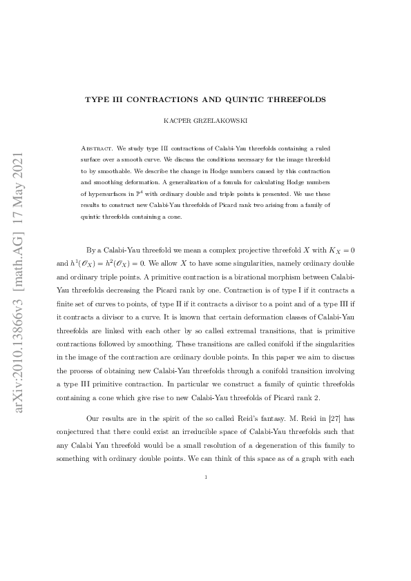 (PDF) Type III contractions and quintic threefolds