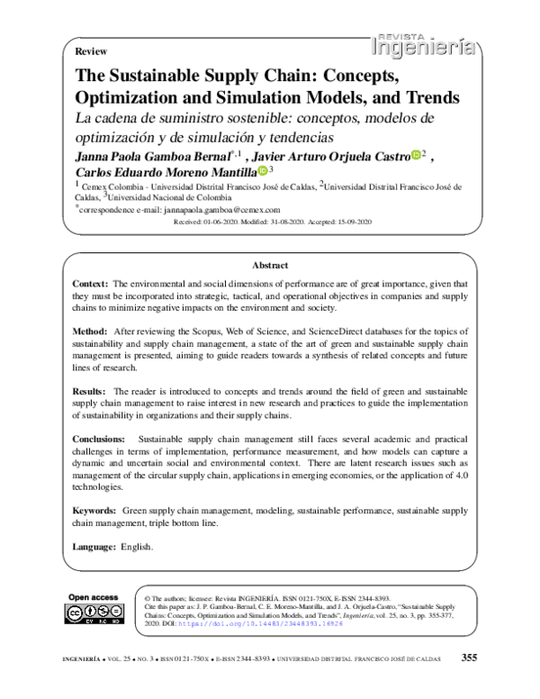 (PDF) The Sustainable Supply Chain: Concepts, Optimization and Simulation Models, and Trends