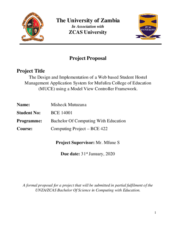 (PDF) Project Proposal for a Web based Student Hostel Management Application System