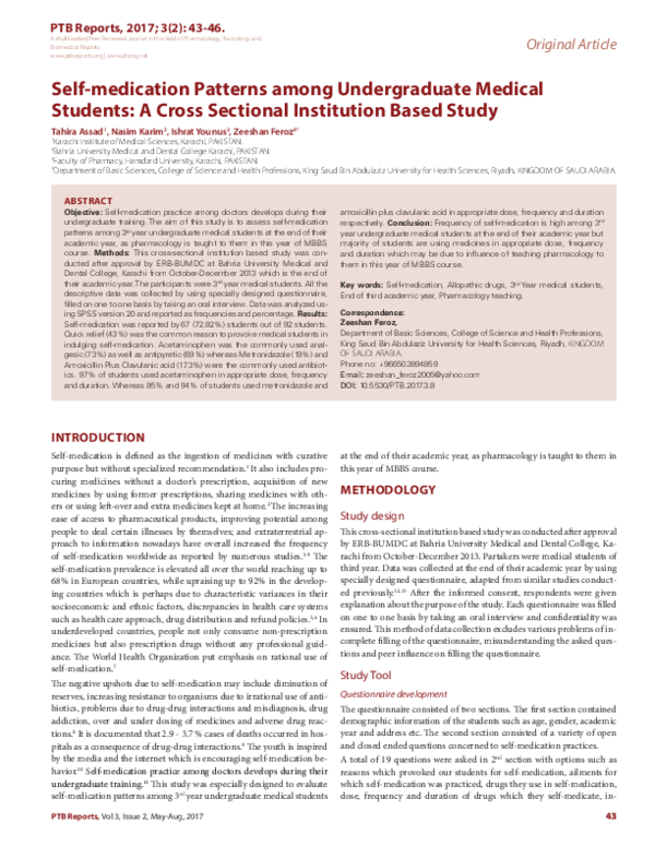 (PDF) Self-medication Patterns among Undergraduate Medical Students: A ...