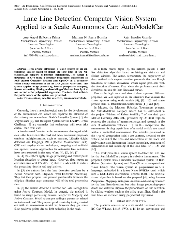 (PDF) Lane Line Detection Computer Vision System Applied to a Scale ...
