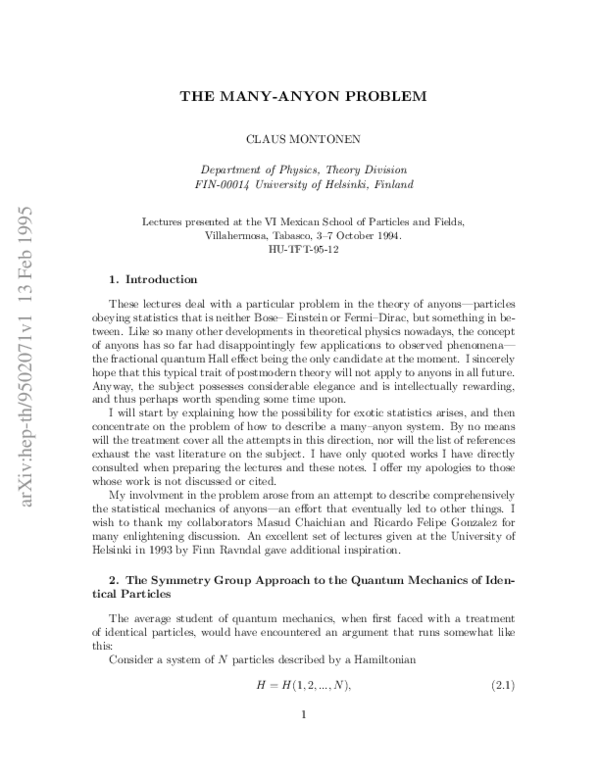 (PDF) The Many-Anyon Problem