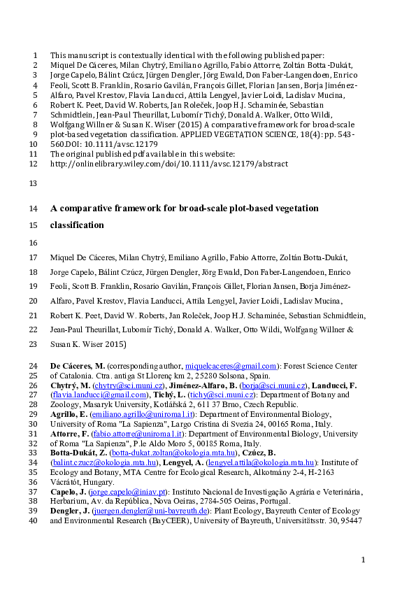 Pdf A Comparative Framework For Broad Scale Plot Based Vegetation Classification