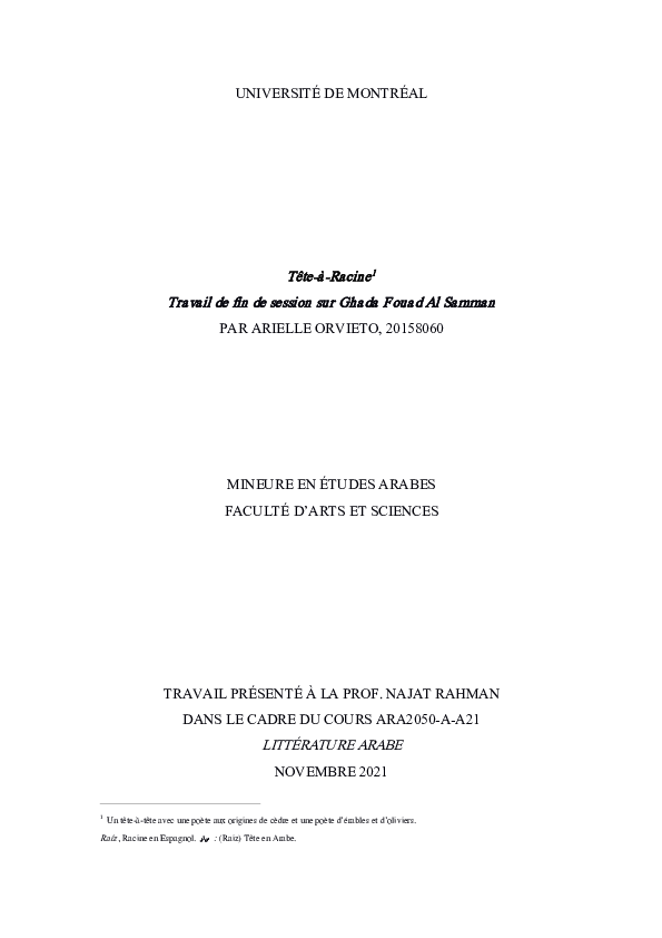 (PDF) Tête à Racine; un Échange Poétique avec Ghada Fouad Al-Samman