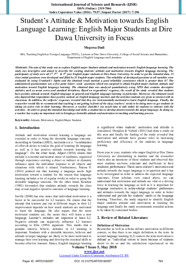 (PDF) Student’s Attitude & Motivation Towards English Language Learning ...
