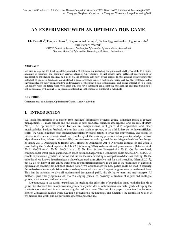 (PDF) An Experiment with an Optimization Game