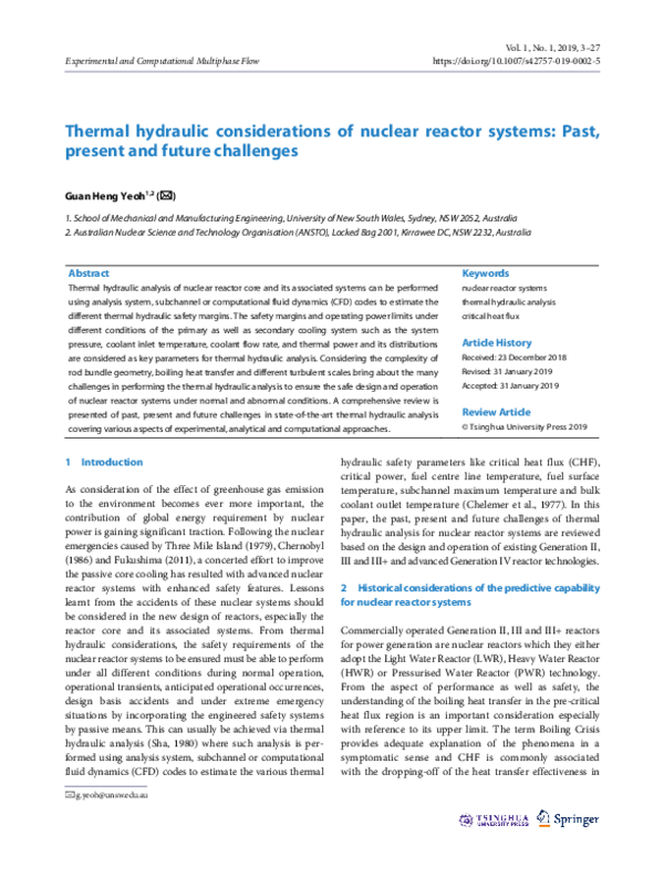 (PDF) Thermal hydraulic considerations of nuclear reactor systems: Past, present and future ...