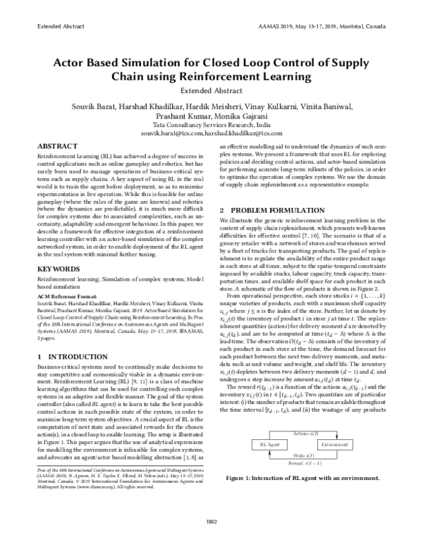 (PDF) Actor Based Simulation for Closed Loop Control of Supply Chain using Reinforcement Learning