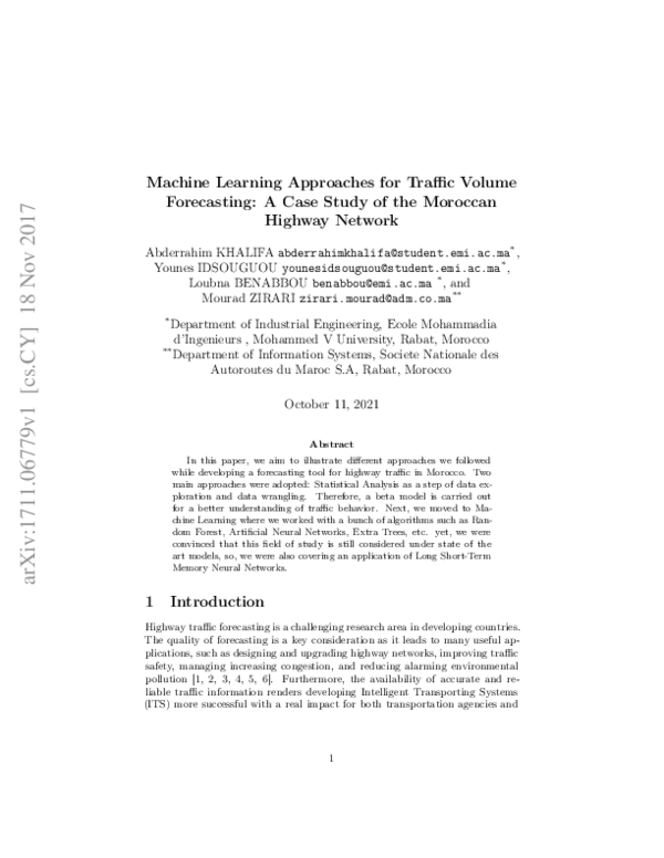 (PDF) Machine Learning Approaches for Traffic Volume Forecasting: A ...