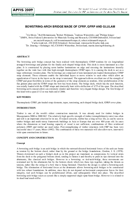 (PDF) Bowstring-Arch Bridge Made of CFRP, GFRP and Glulam