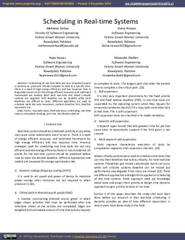 (PDF) Scheduling in Real Time System