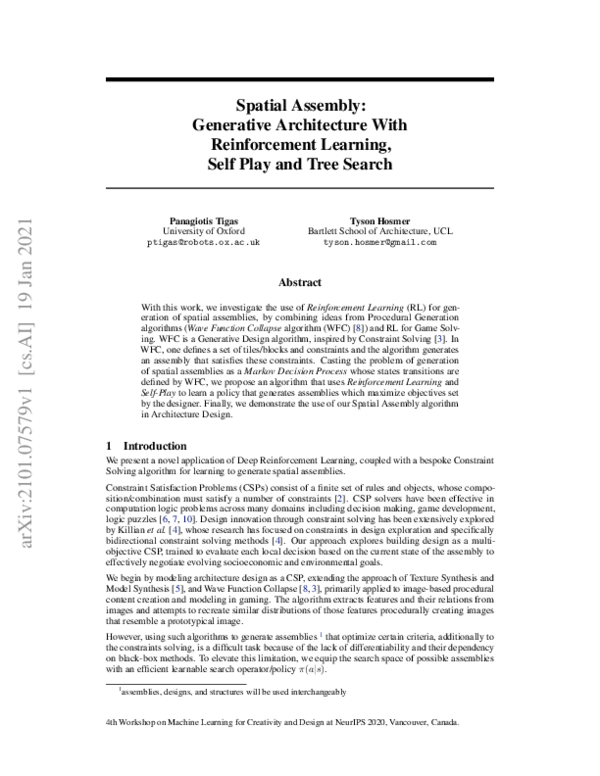 (PDF) Spatial Assembly: Generative Architecture With Reinforcement Learning, Self Play and Tree ...