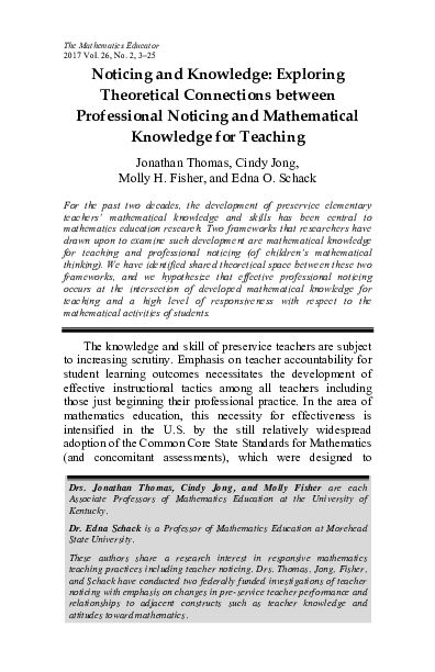 (PDF) Noticing and Knowledge: Exploring Theoretical Connections between ...
