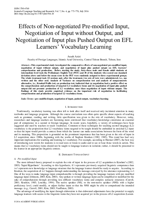 (PDF) Effects of Non-negotiated Pre-modified Input, Negotiation of Input without Output, and ...