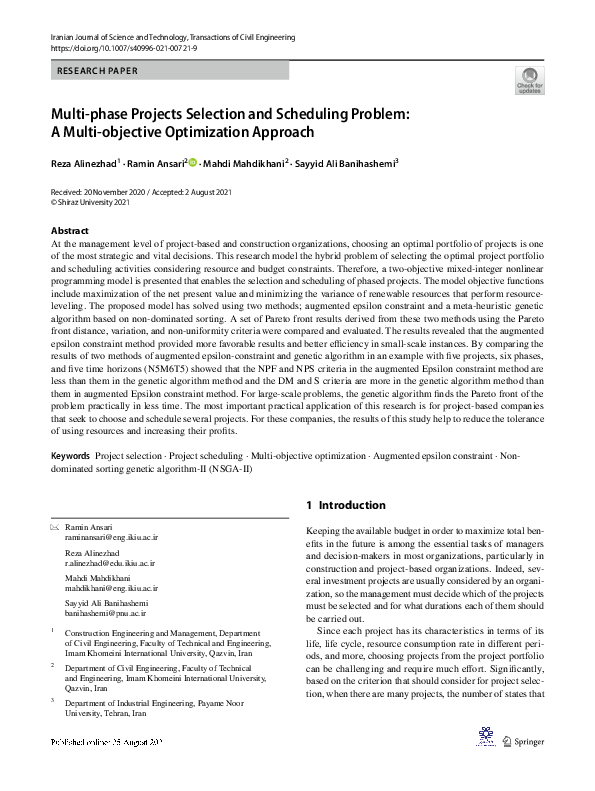 Pdf Multi Phase Projects Selection And Scheduling Problem A Multi