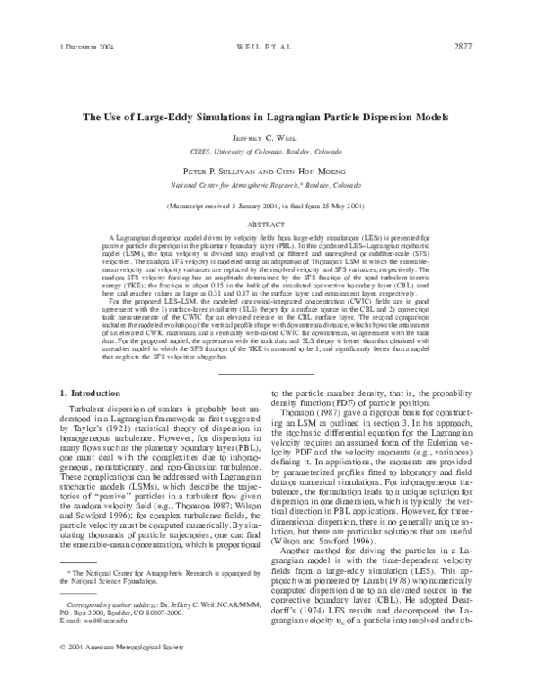 Pdf The Use Of Large Eddy Simulations In Lagrangian Particle