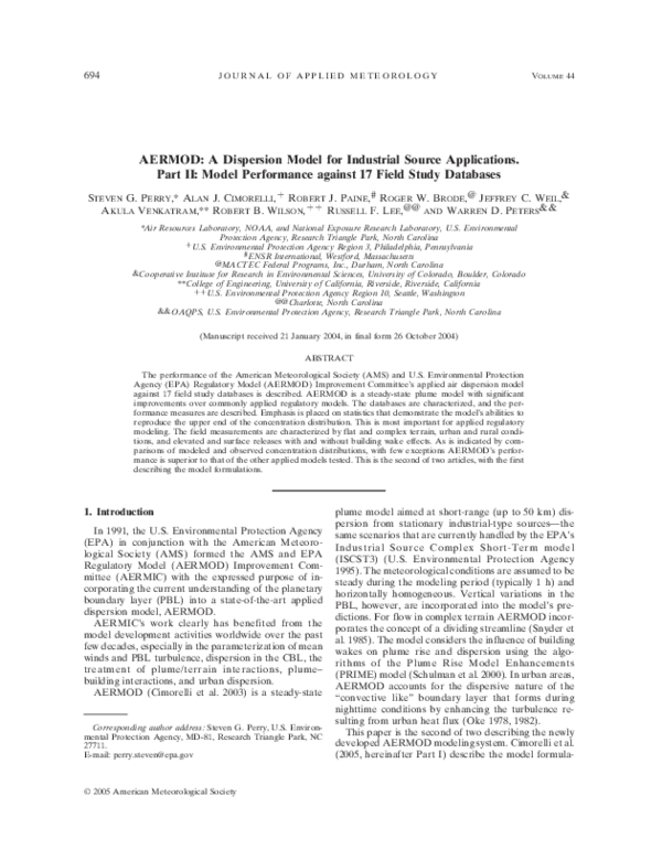 Pdf Aermod A Dispersion Model For Industrial Source Applications Part Ii Model Performance