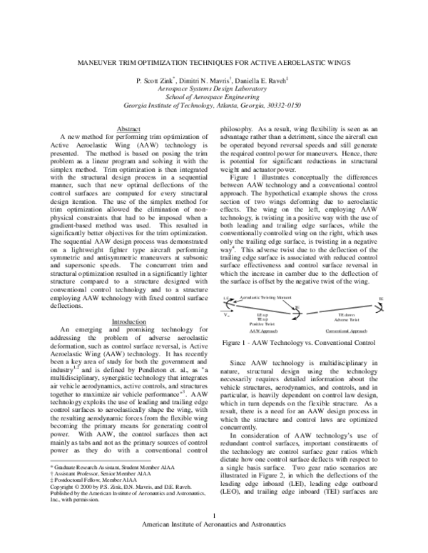 (PDF) Maneuver Trim Optimization Techniques for Active Aeroelastic Wings
