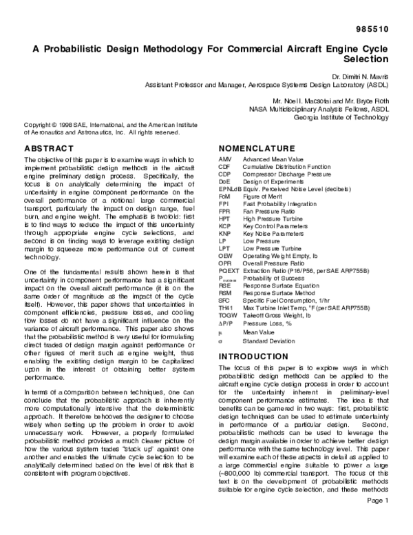 (PDF) A Probabilistic Design Methodology for Commercial Aircraft Engine ...