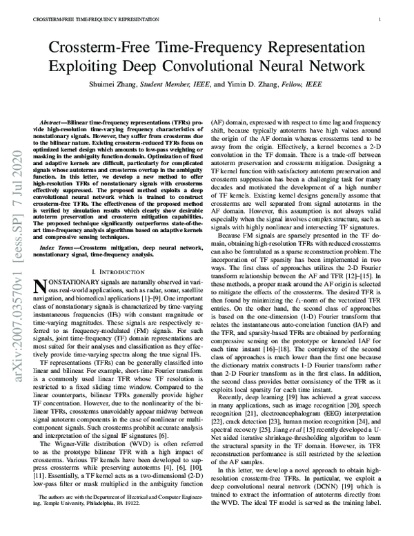 (PDF) Crossterm-Free Time-Frequency Representation Exploiting Deep Convolutional Neural Network