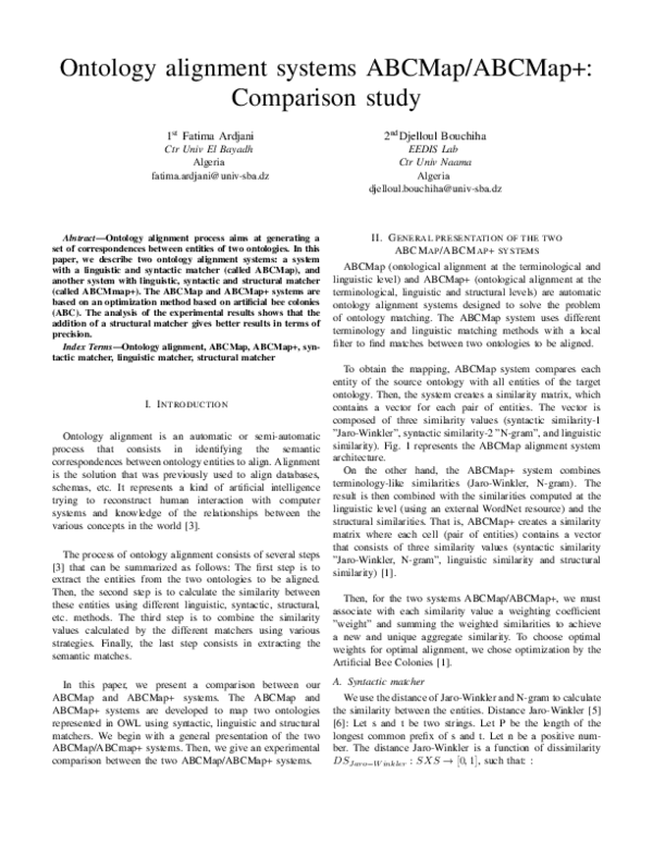 (PDF) Ontology alignment systems ABCMap/ABCMap+: Comparison study