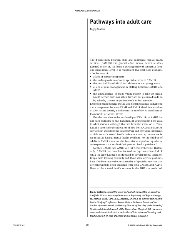 (PDF) Pathways into adult care